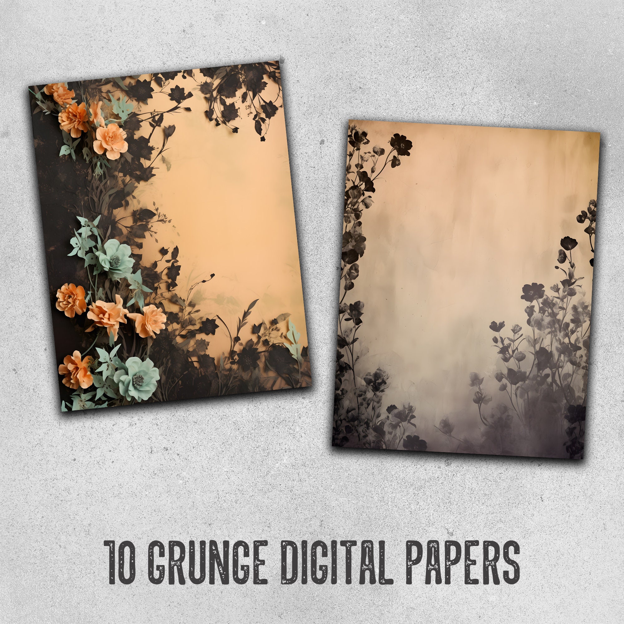 Dark Floral Printable Junk Journal Pages Scrapbooking Supplies Digital ...