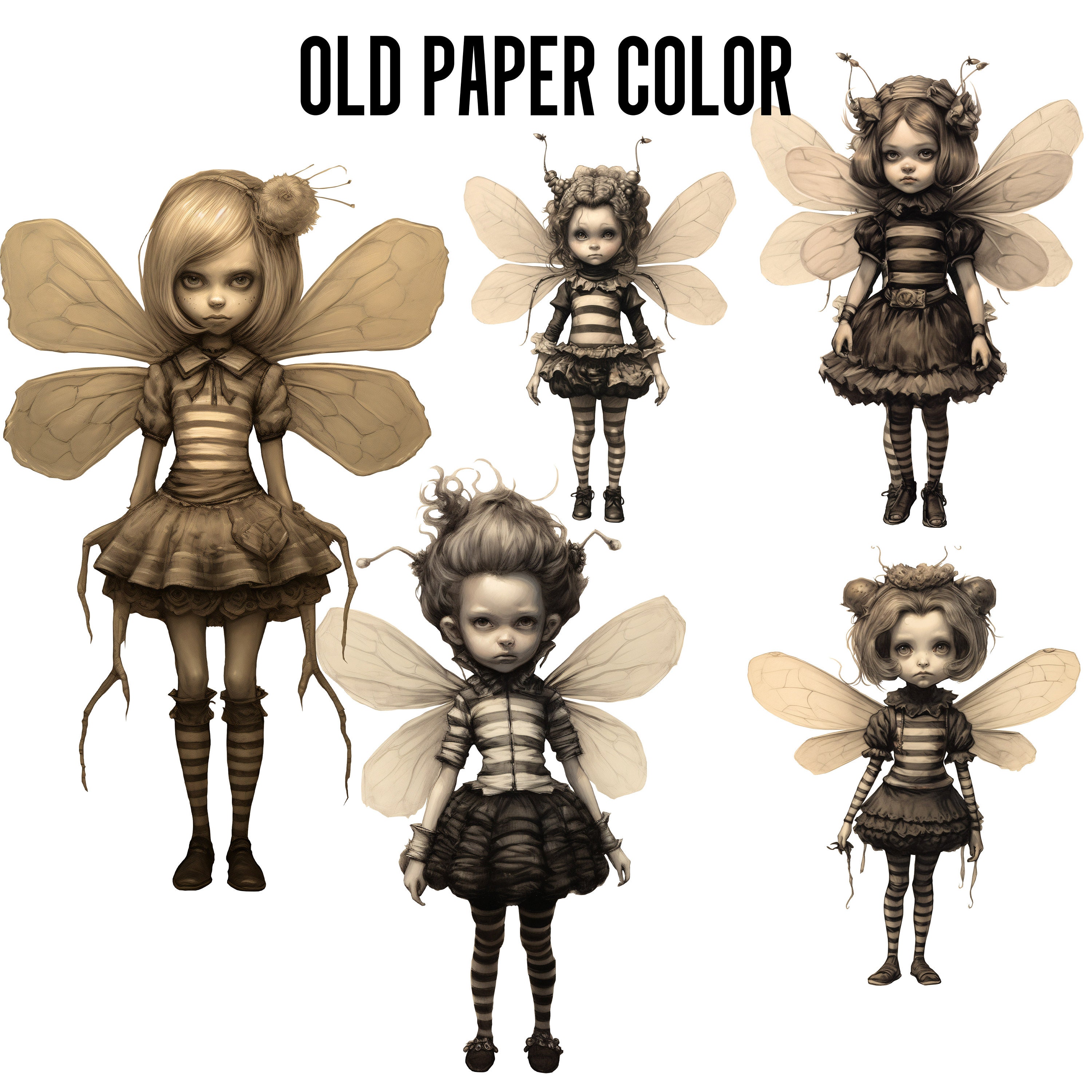 Little Goth Bee PNG 10 Gothic Images in 2 Colors Transparent Background ...