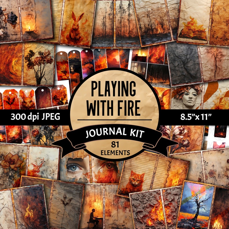 Printable Fire Journal Kit Digital Pages and Embellishments for Junk ...