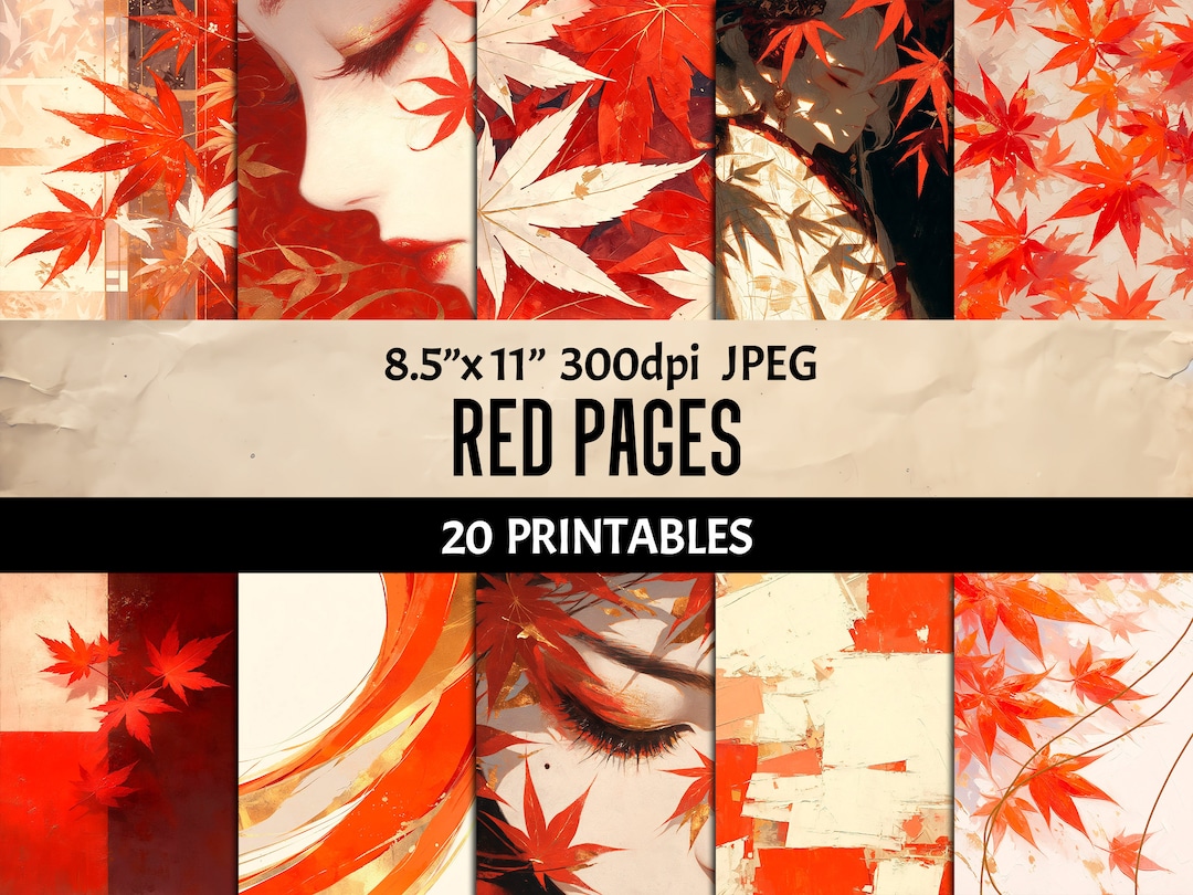 Red Aesthetic Digital Scrapbook Pages - Printable Wall Art Decor - Junk ...