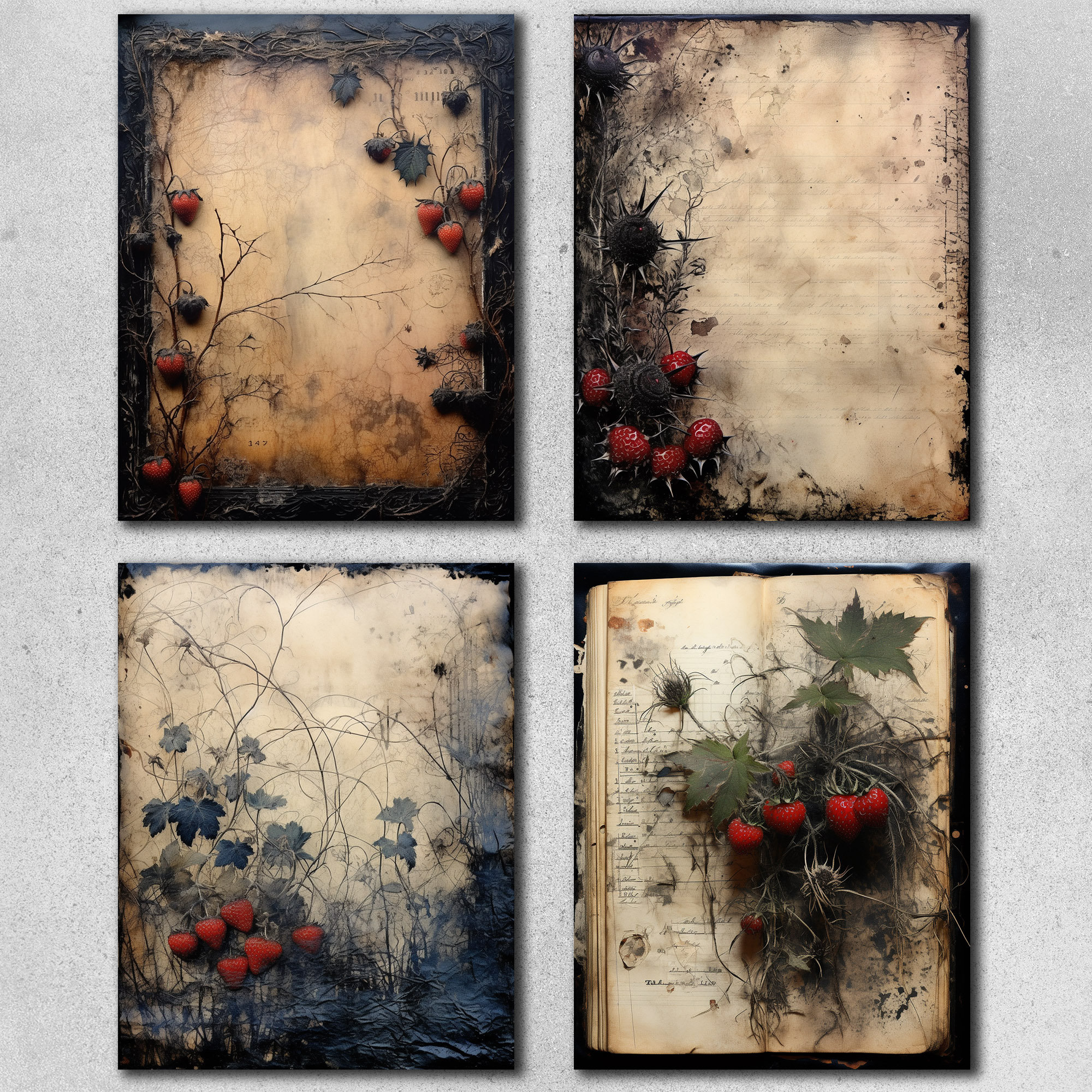 Gothic Strawberry Printable Journal Pages Dark Aesthetic Digital Paper ...
