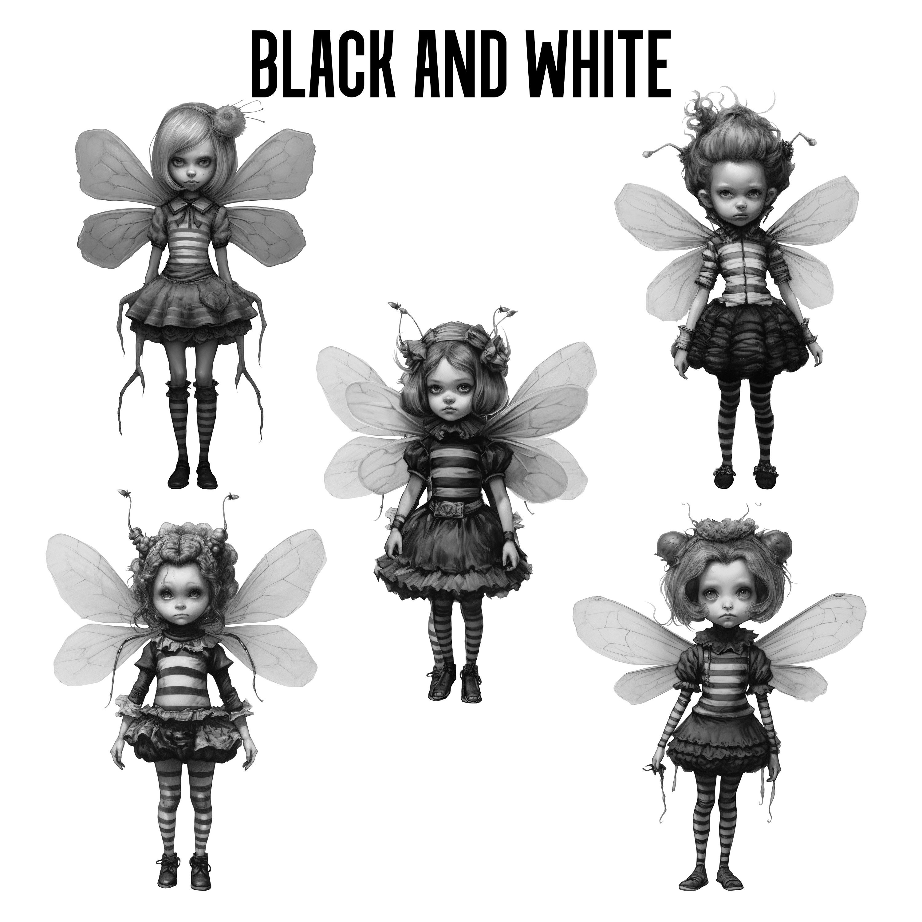 Little Goth Bee PNG 10 Gothic Images in 2 Colors Transparent Background ...