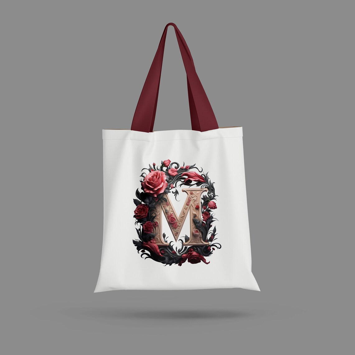 Goth Floral Monogram Initial Letter M Sublimation Scrapbooking Collage ...