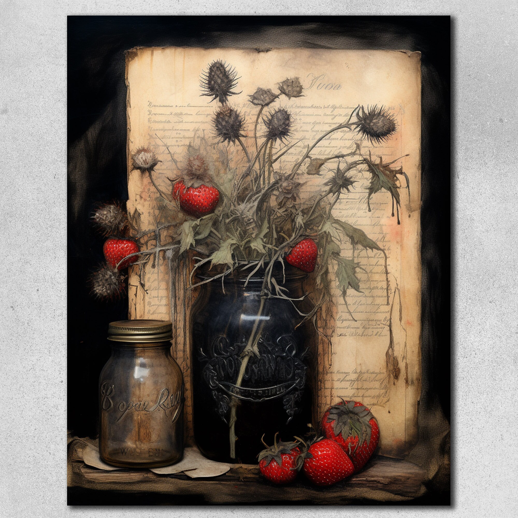 Gothic Strawberry Printable Journal Pages Dark Aesthetic Digital Paper ...