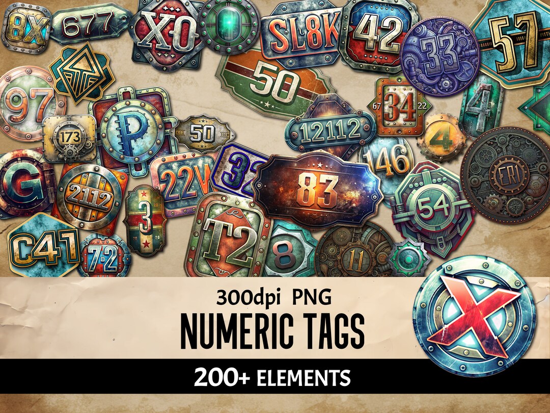 Steampunk Tags With Numbers Printable Junk Journal Labels Industrial ...