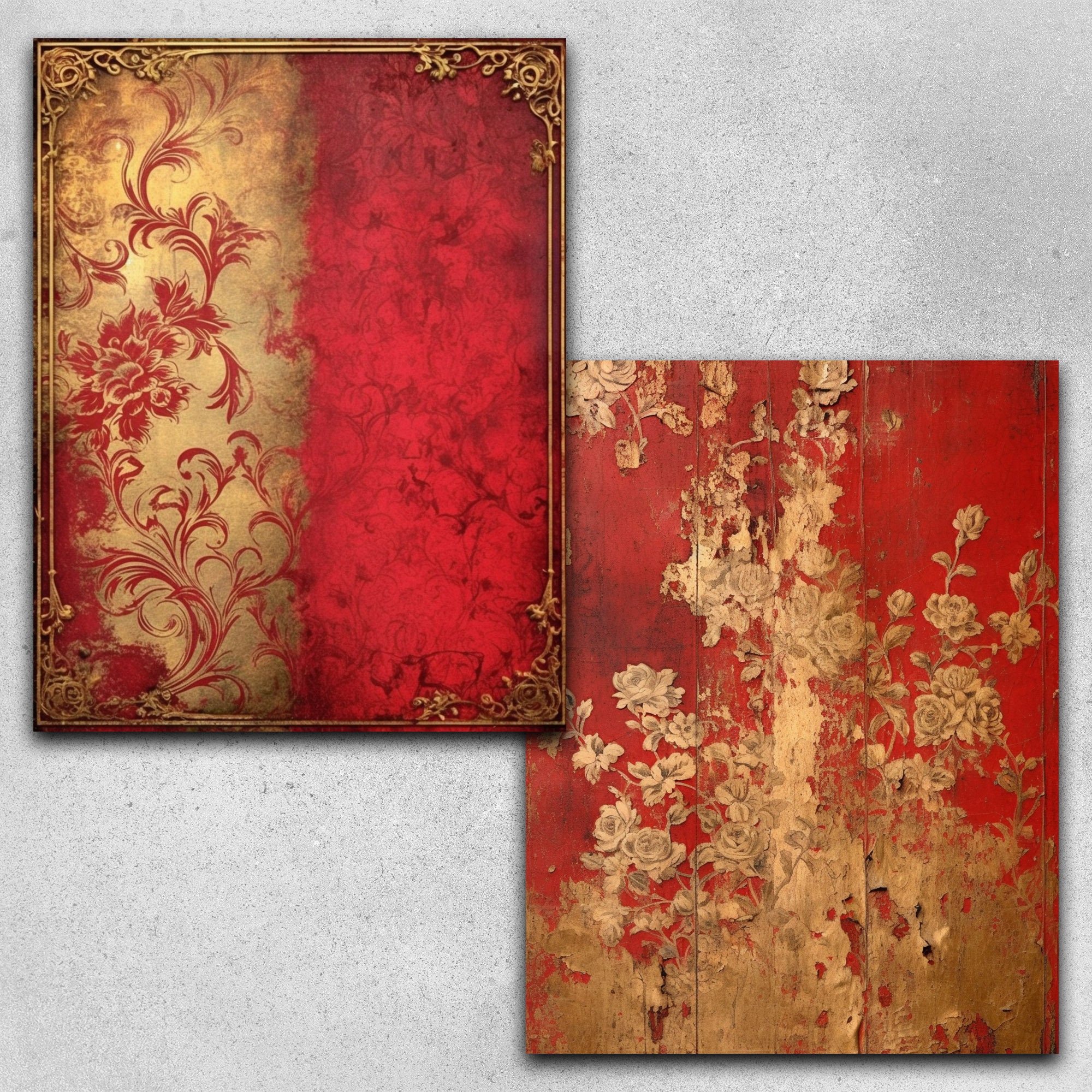 Tattered Red and Gold Junk Journal Kit Pages Scrapbooking Supplies ...