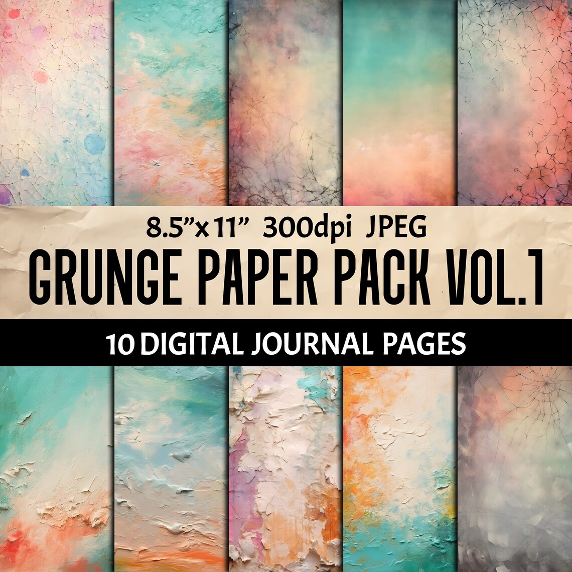 Grunge Paper Scrapbooking Kit Digital Junk Journal Ephemera Pages Set ...