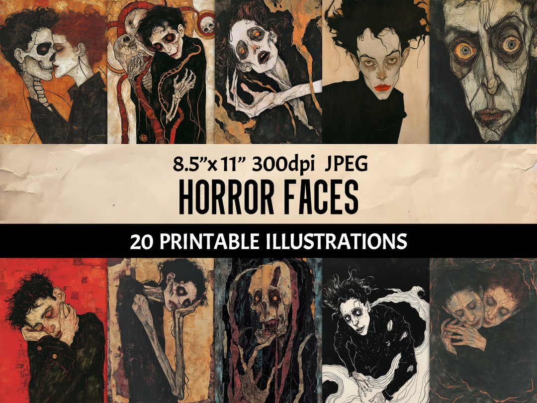 Chilling Horror Faces Digital Printables Gothic Junk Journal Pages ...