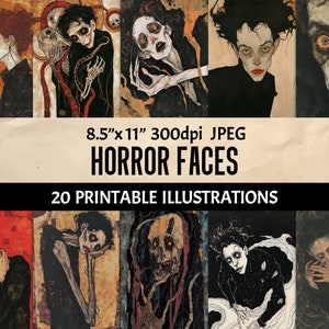 Chilling Horror Faces Digital Printables Gothic Junk Journal Pages ...