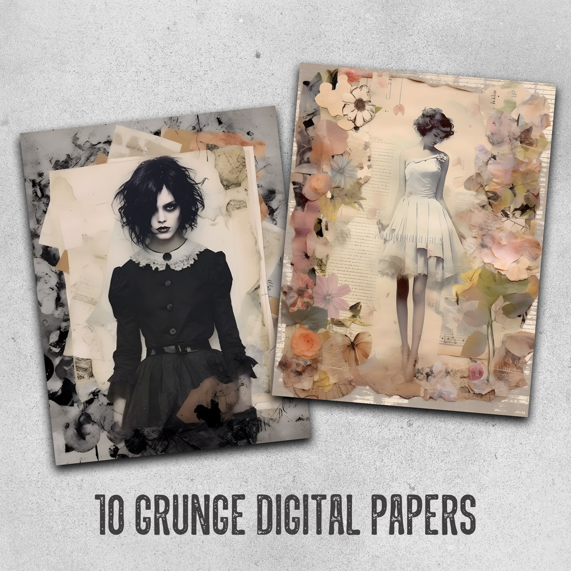 Goth Girl Fashion Digital Kit Easy-to-print Vintage Grunge Ephemera for ...