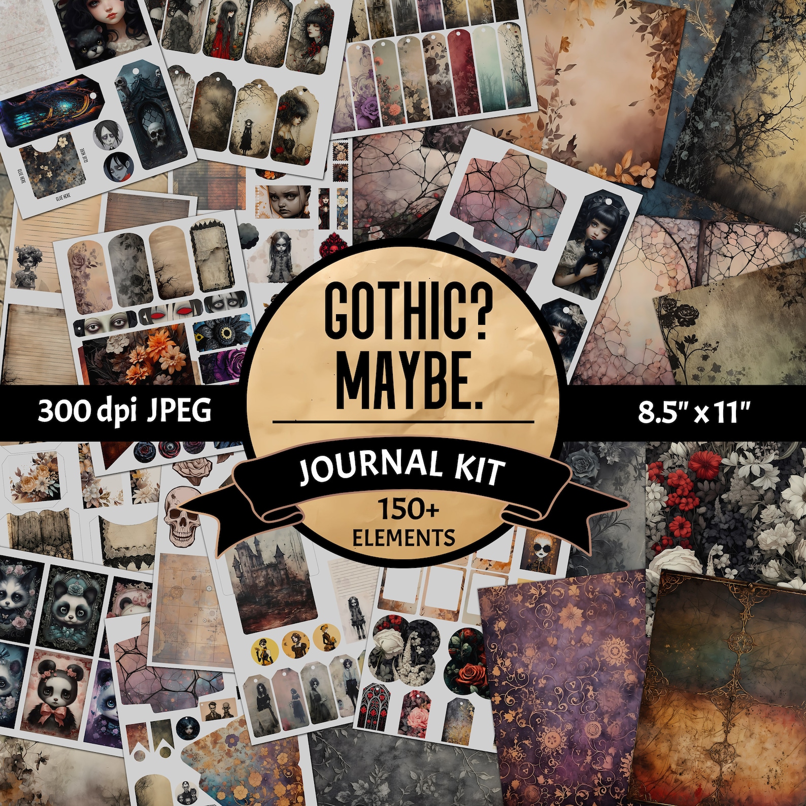 Gothic Junk Journal Kit Goth Embellishments Pages Craft Kits Digital ...