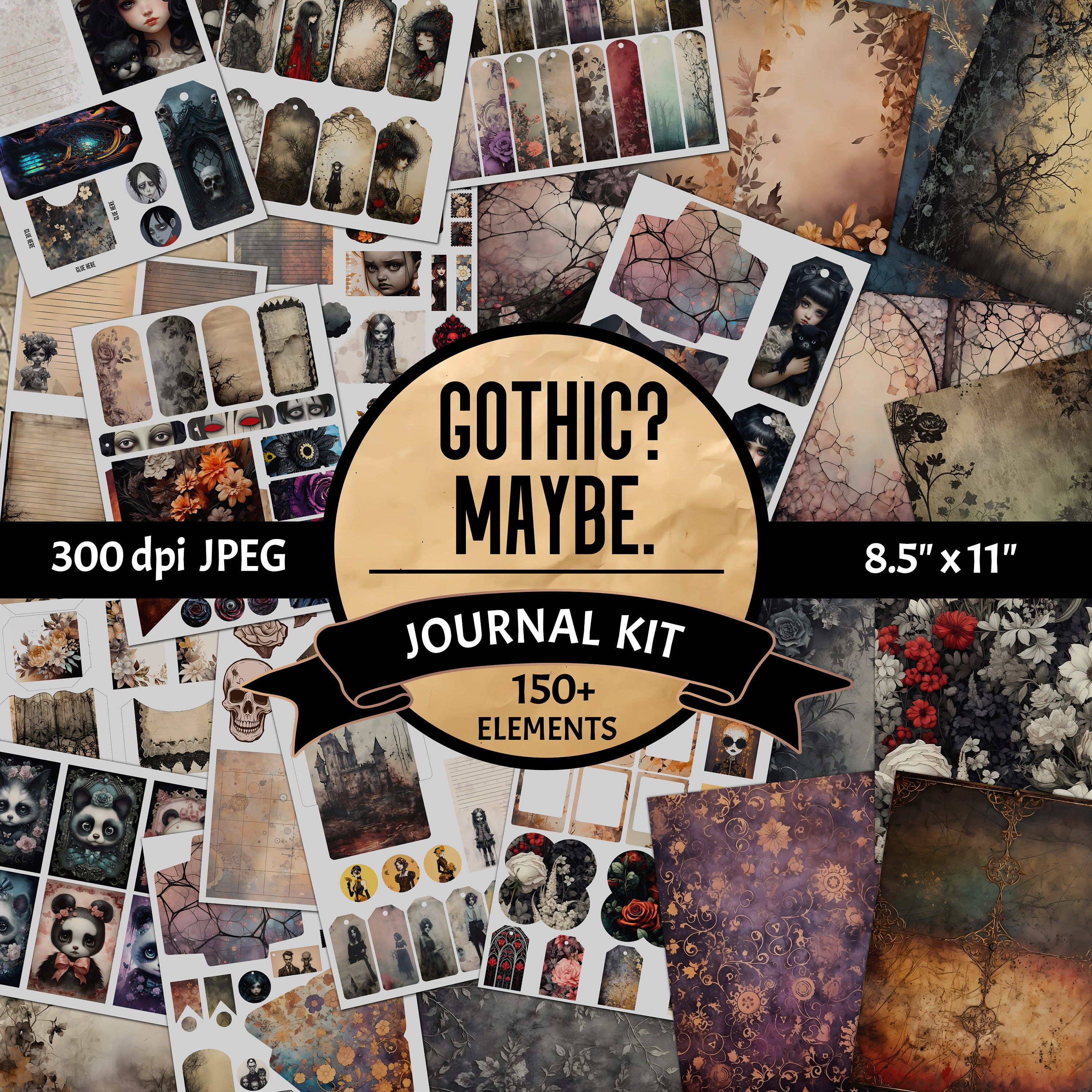 Gothic Junk Journal Kit Goth Embellishments Pages Craft Kits Digital ...