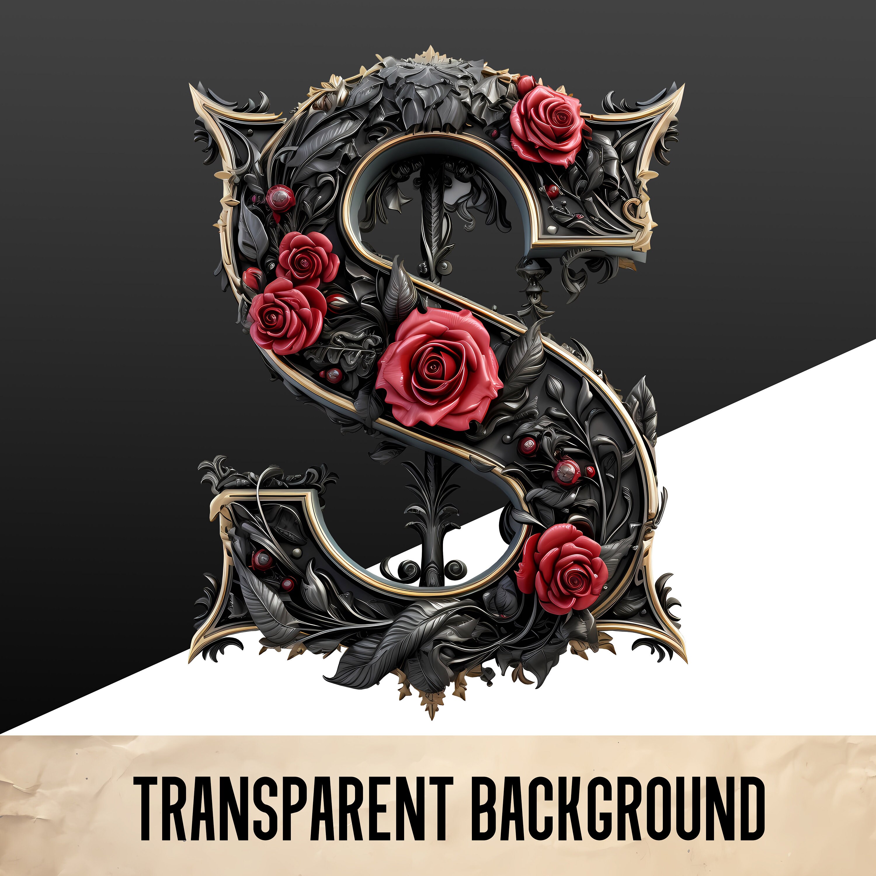 Goth Floral Monogram Initial Letter S Sublimation Scrapbooking Collage ...