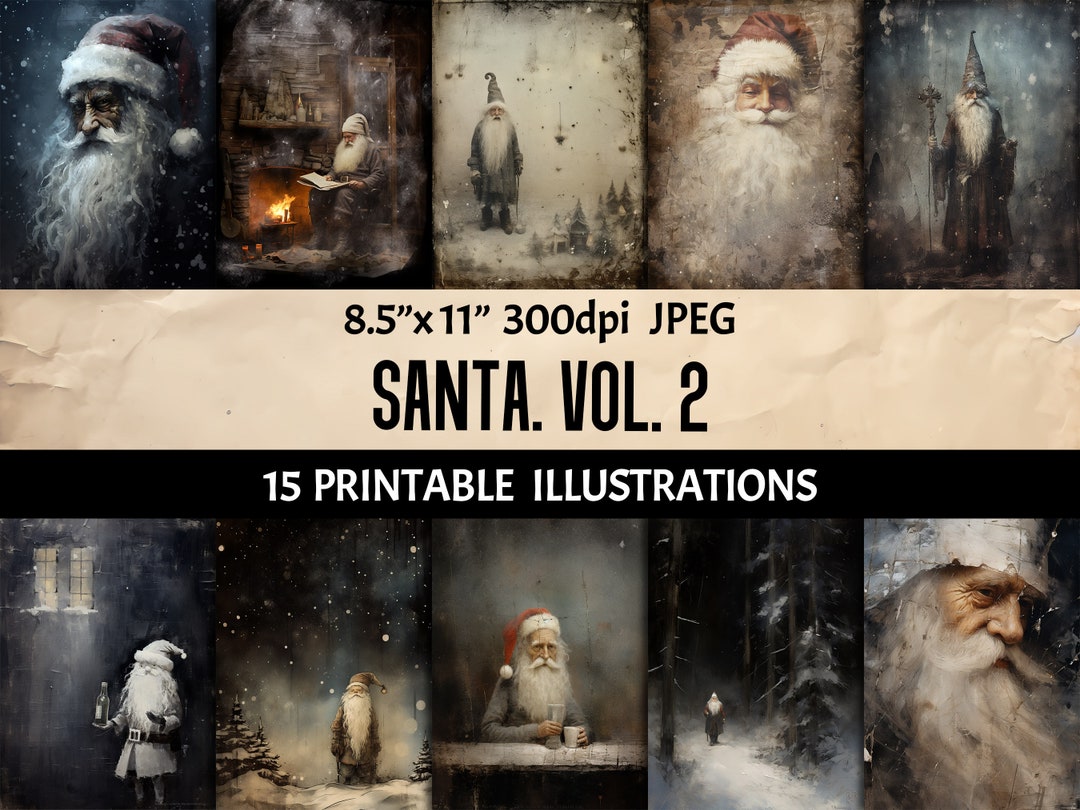 Grunge Christmas Vintage Santa Digital Art Dark Winter Aesthetic New ...