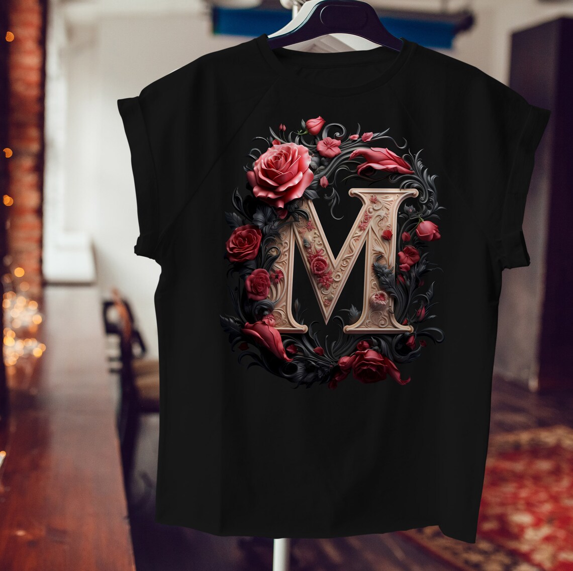 Goth Floral Monogram Initial Letter M Sublimation Scrapbooking Collage ...