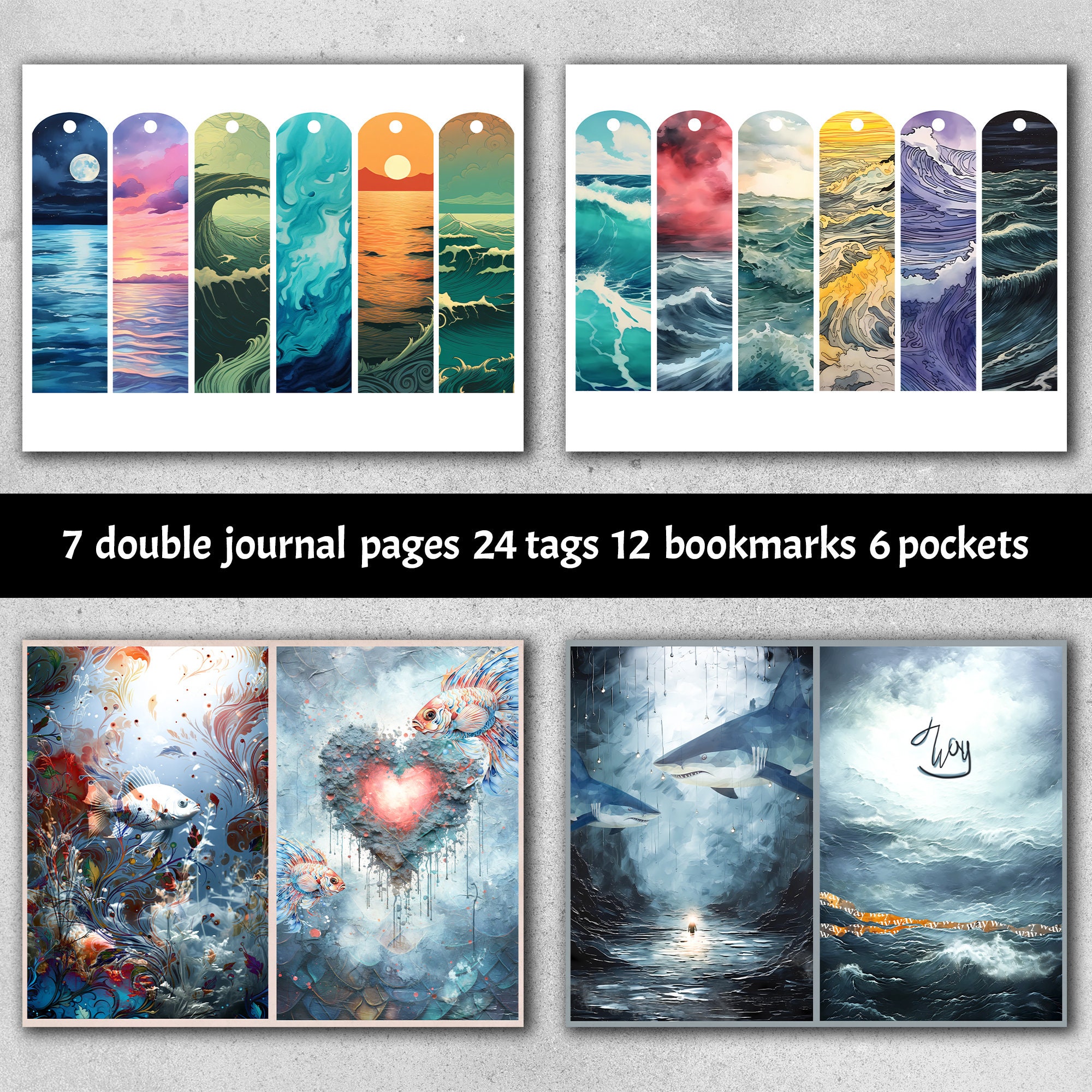 Sea Journal Kit Printable Ocean Pages, Tags, Bookmarks, Pockets ...