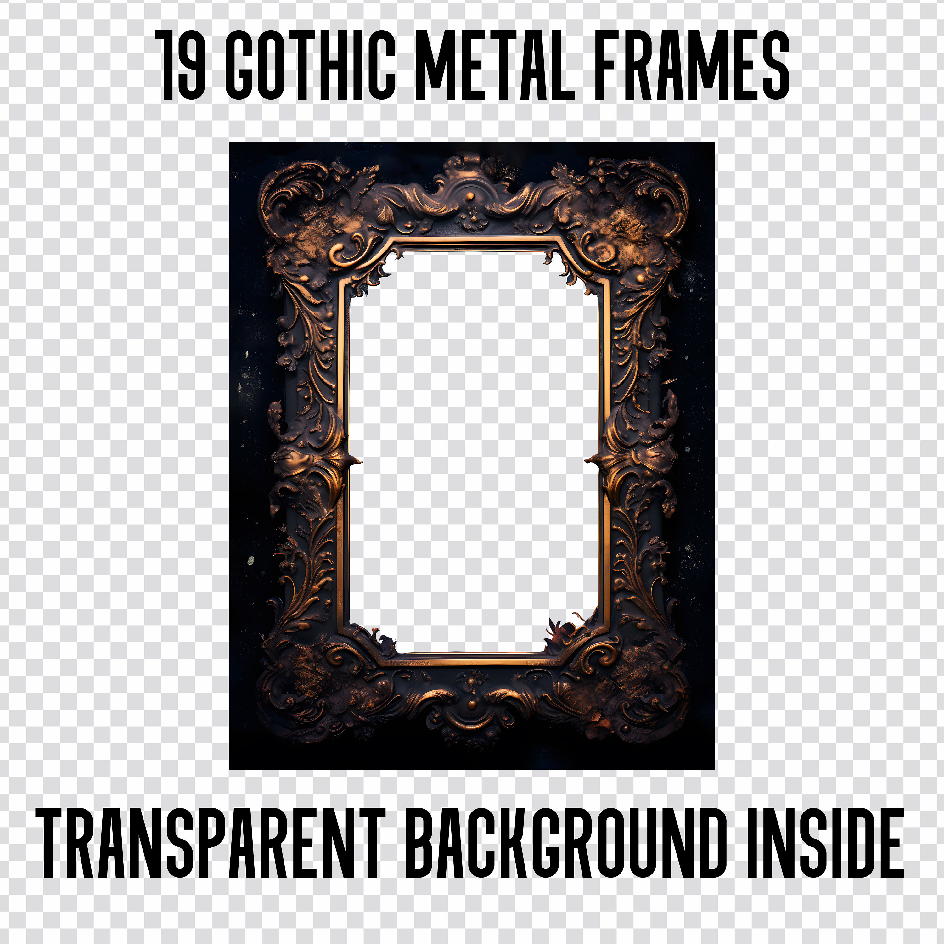 Gothic Metal Frames PNG Digital: 19 Printable Images for Junk Journal ...