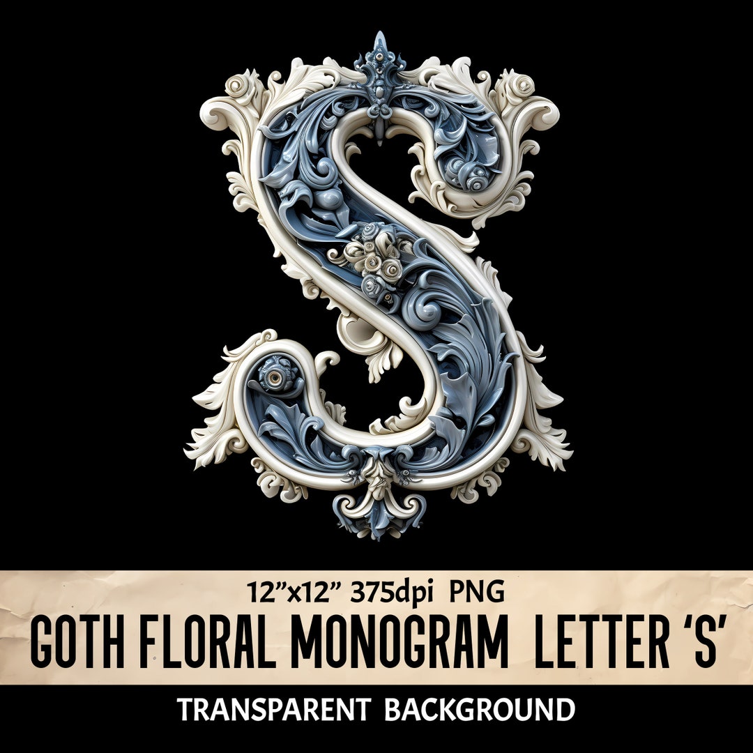 Floral Monogram Initial Letter S - Sublimation Scrapbooking Collage ...