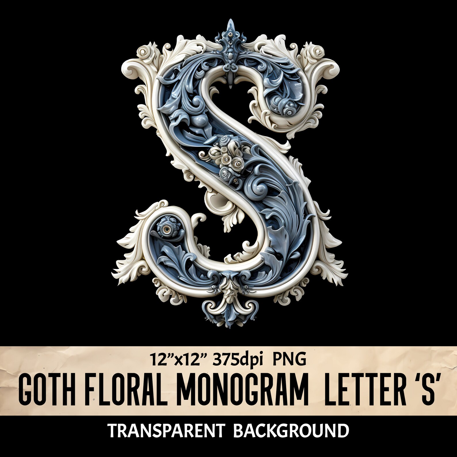 Floral Monogram Initial Letter S Sublimation Scrapbooking - Etsy