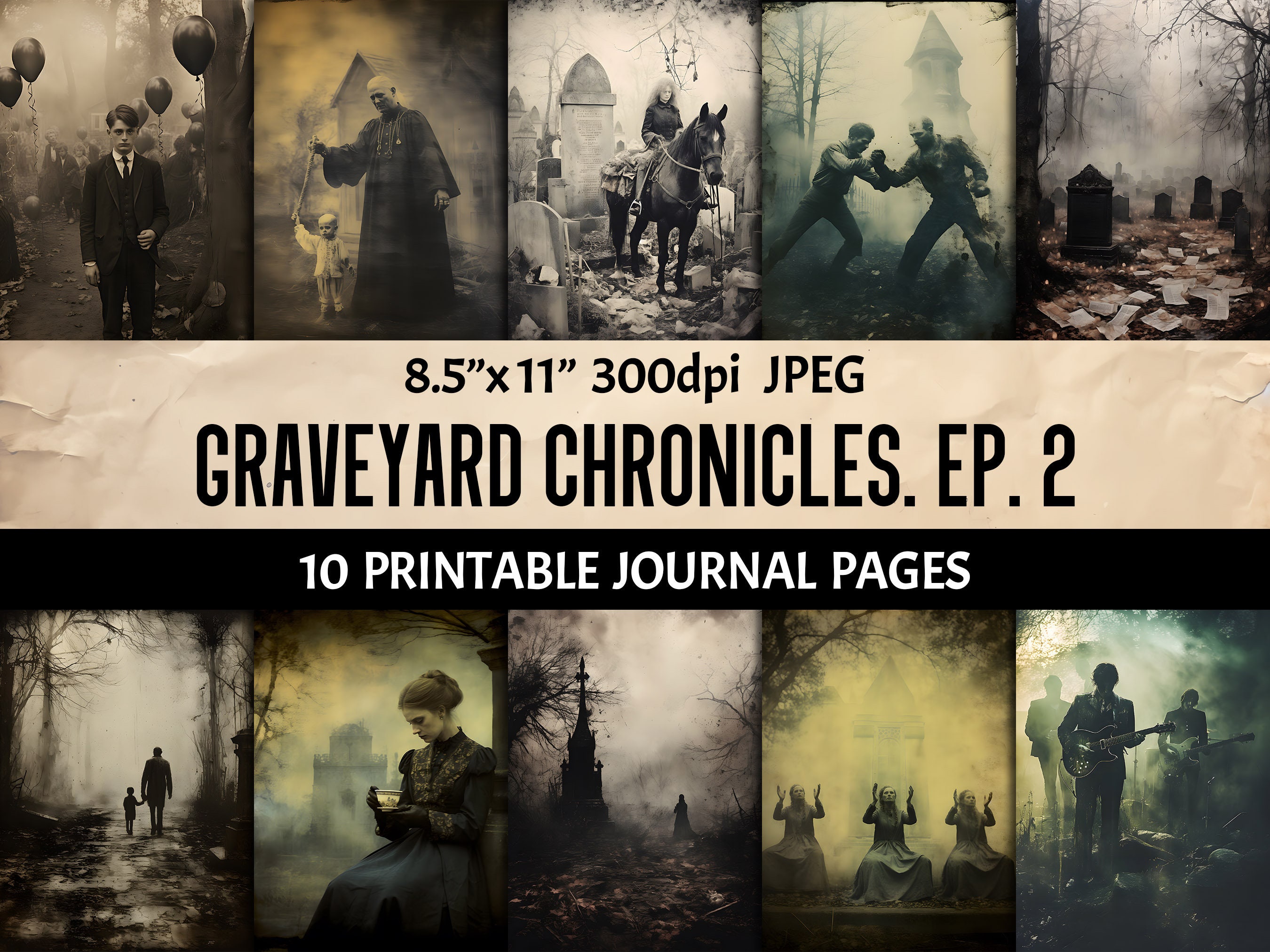 Printable Retro Photo Halloween Graveyard Vintage Old Images, Journal ...
