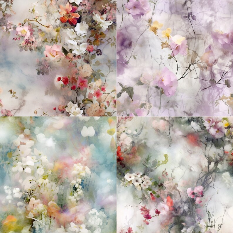 Airy Floral Seamless Pattern Digital Paper Pack Watercolor - Etsy