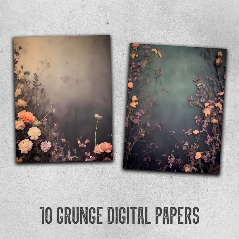 Dark Floral Printable Junk Journal Pages Scrapbooking Supplies Digital ...
