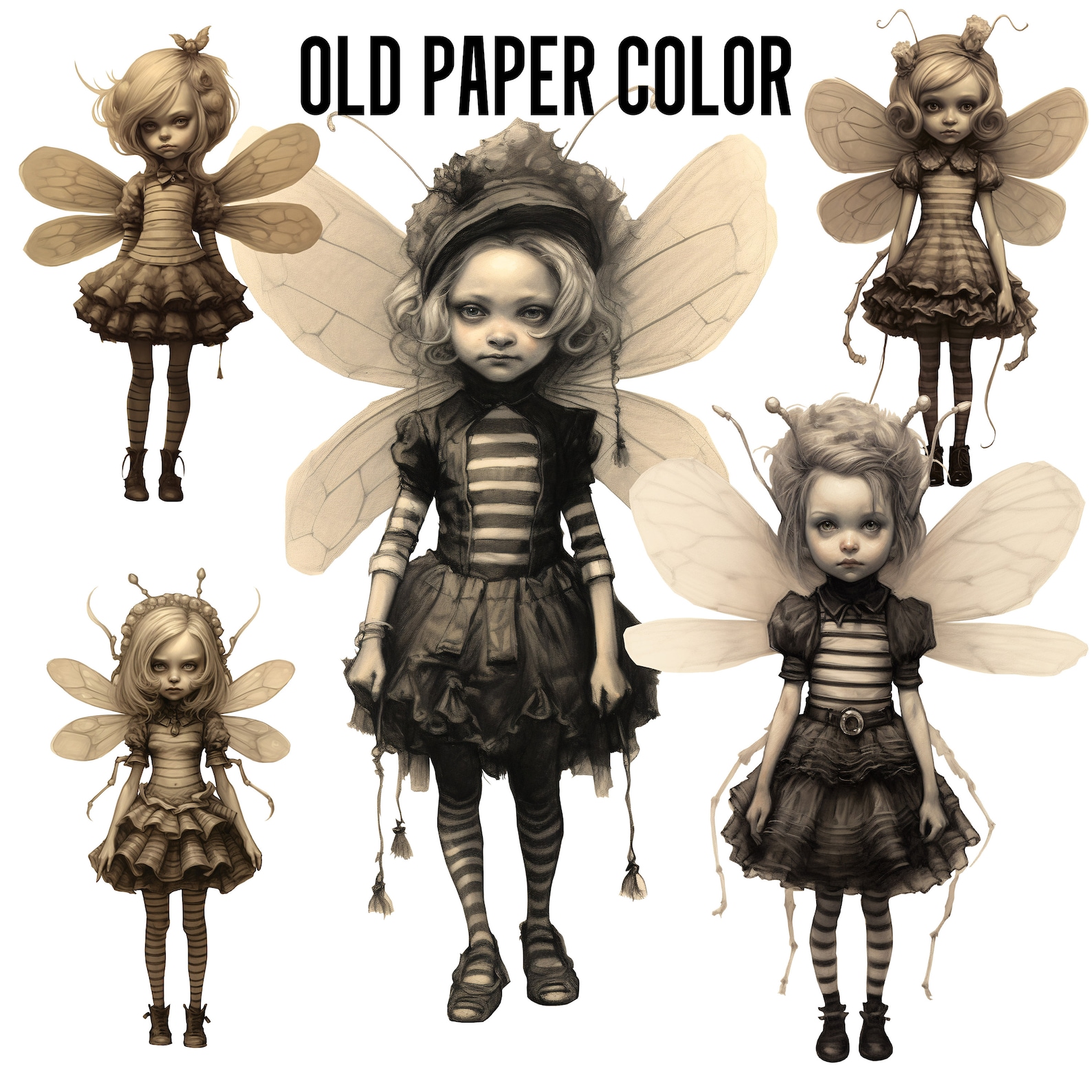 Little Goth Bee PNG 10 Gothic Images in 2 Colors Transparent Background ...