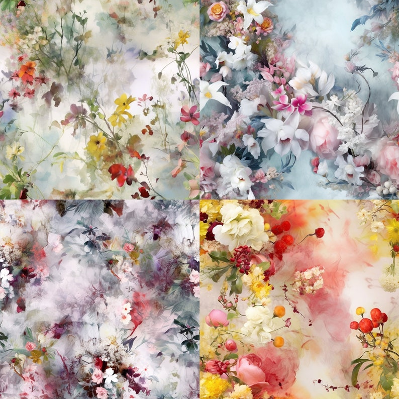 Airy Floral Seamless Pattern Digital Paper Pack Watercolor - Etsy