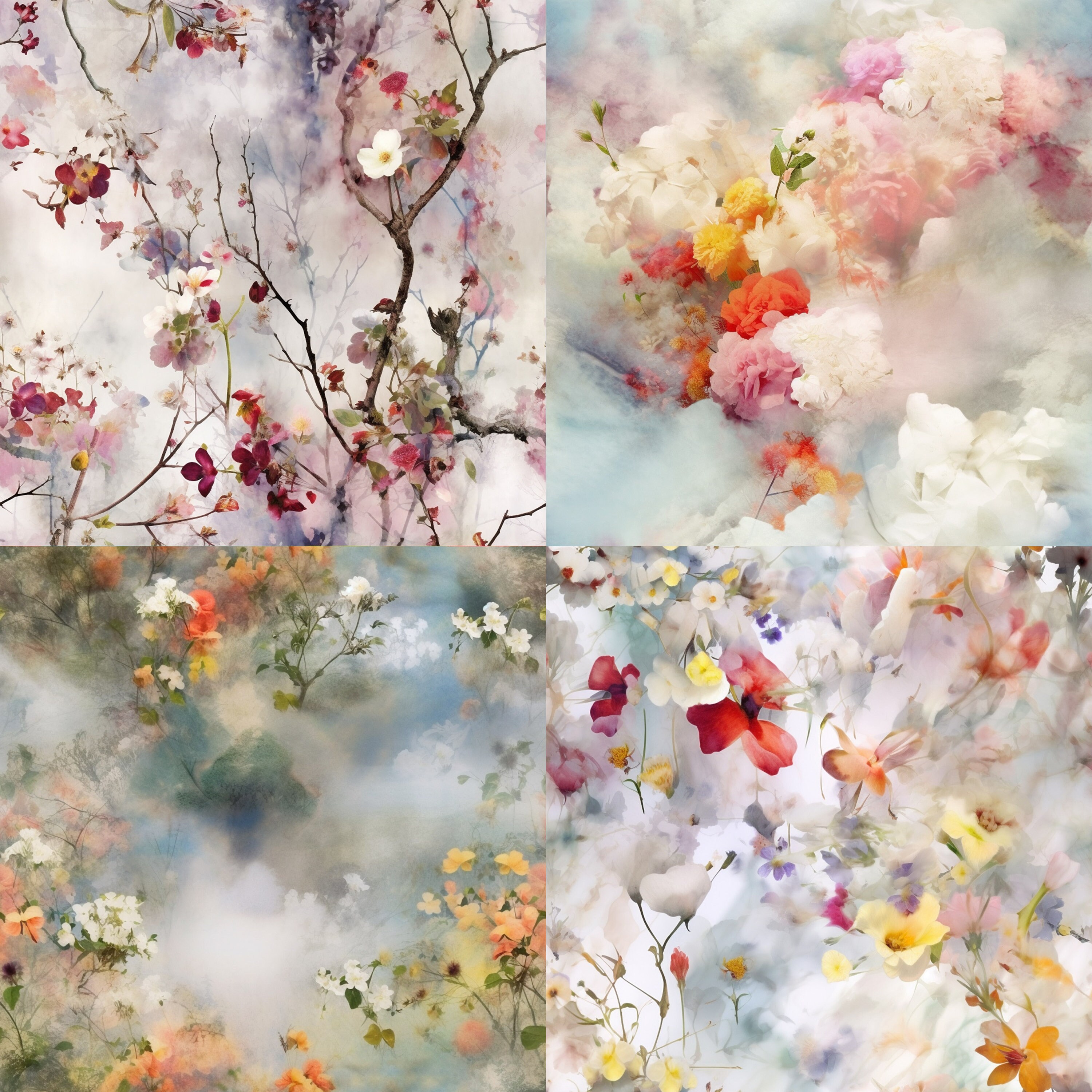 Airy Floral Seamless Pattern Digital Watercolor Flowers Scrapbooking ...