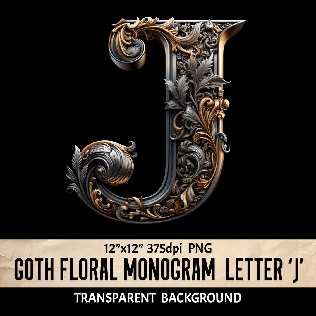 Gothic Floral Monogram Letter J - PNG Digital Art (digital Download) - Etsy