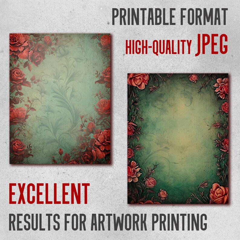 Floral Journal Page Printable Green and Red Paper for Scrapbooking Junk ...