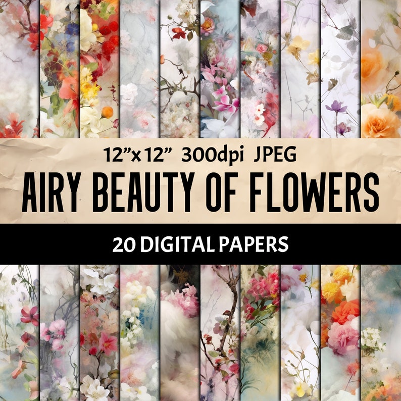 Airy Floral Seamless Pattern Digital Paper Pack Watercolor - Etsy