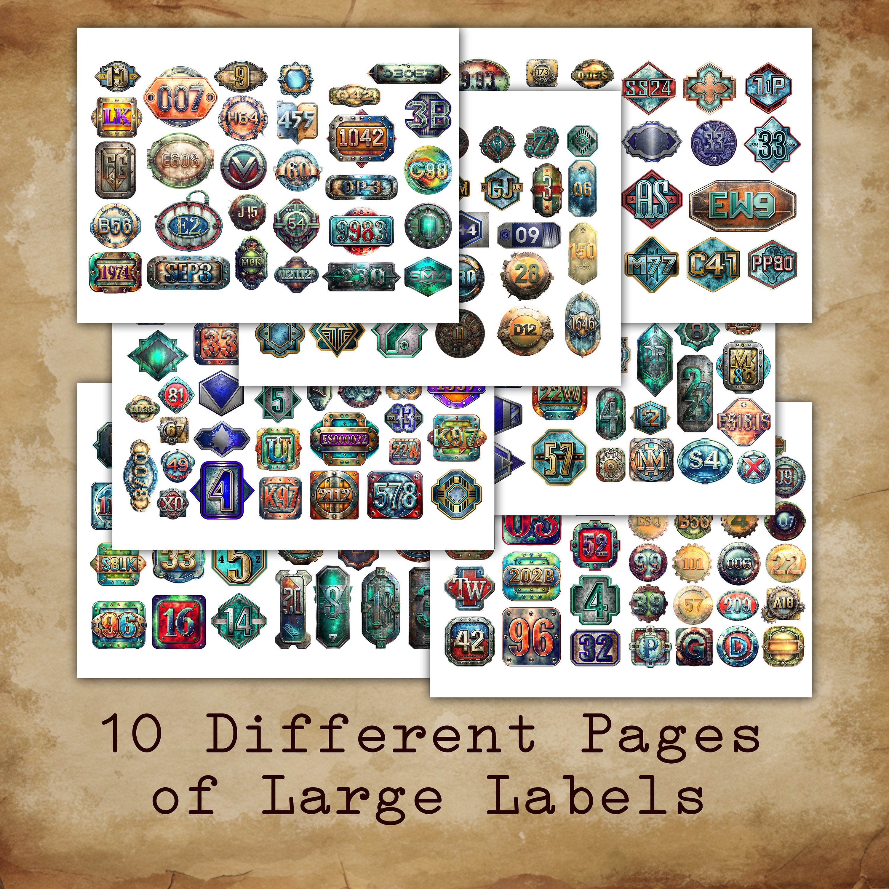 Steampunk Tags With Numbers Printable Junk Journal Labels Industrial ...
