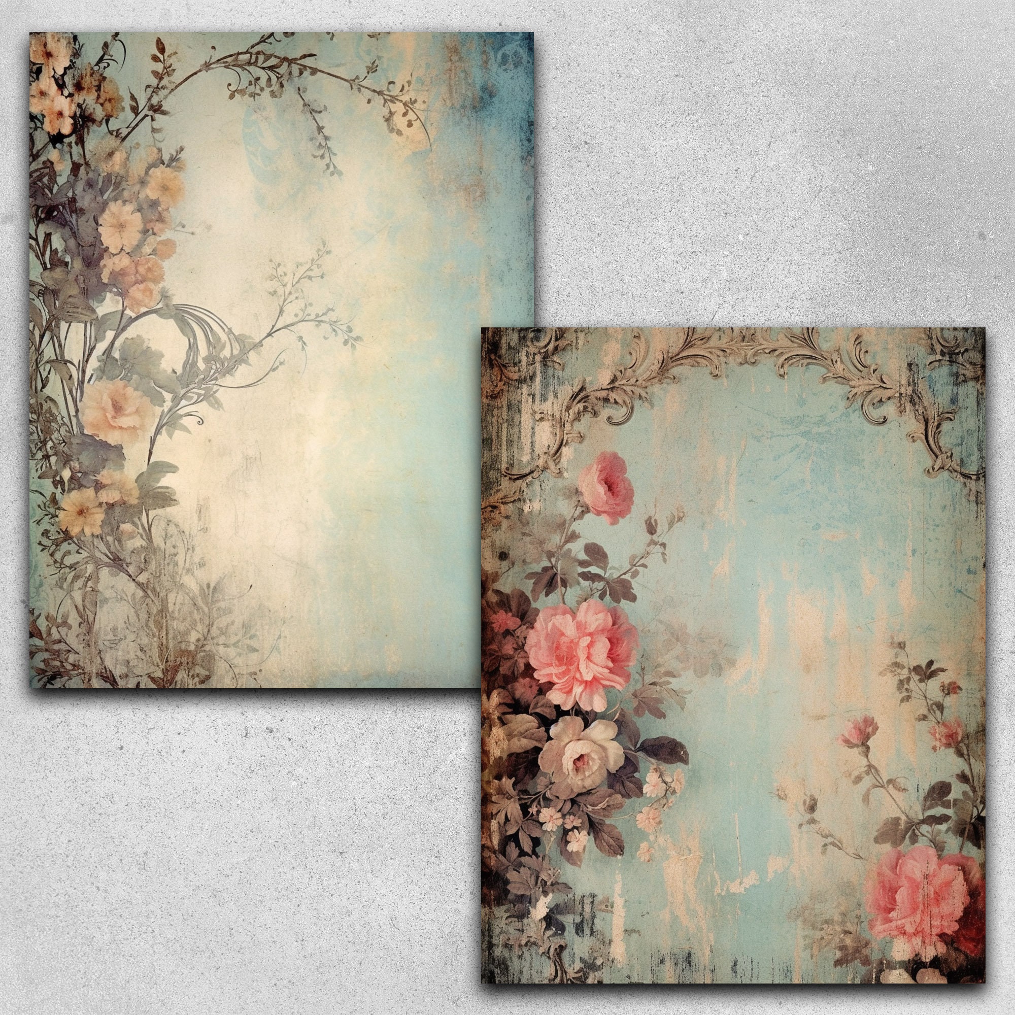 Rococo Floral Scrapbooking Kit Printable Journal Ephemera Pages Digital ...