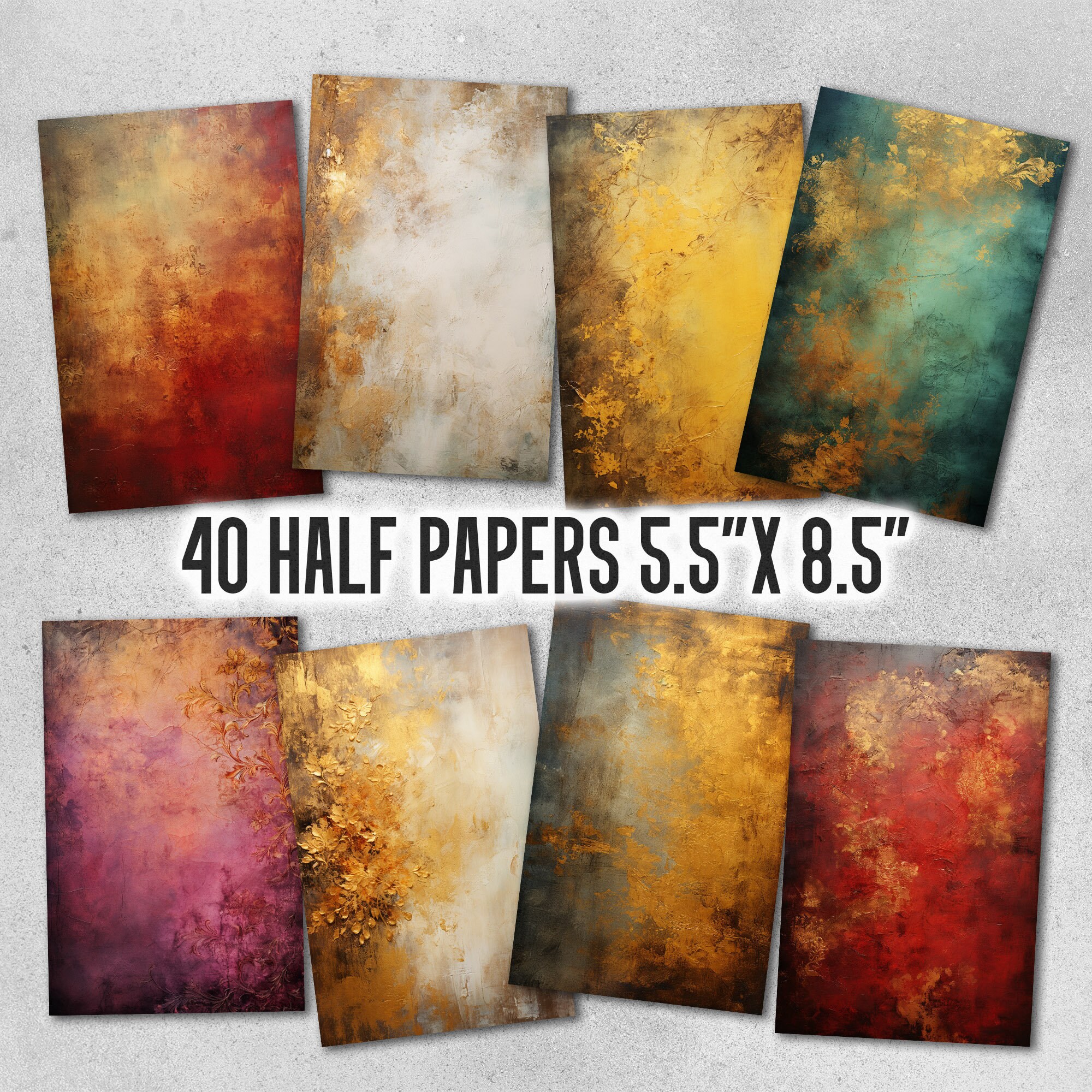 Printable Grunge Digital Paper, Gilded Tattered, Red Green Orange ...