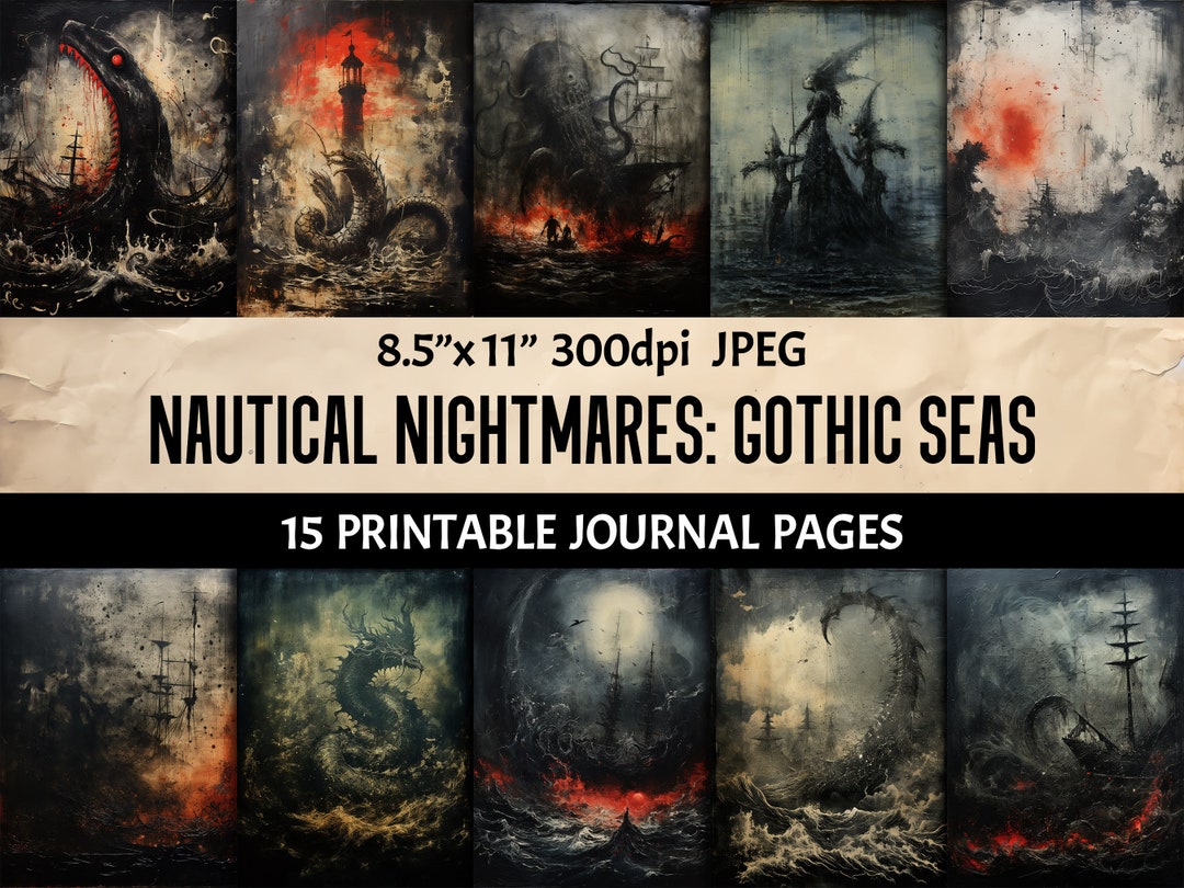 Gothic Seas Illustration Set - Digital Dark Aesthetics Sirens Kraken ...