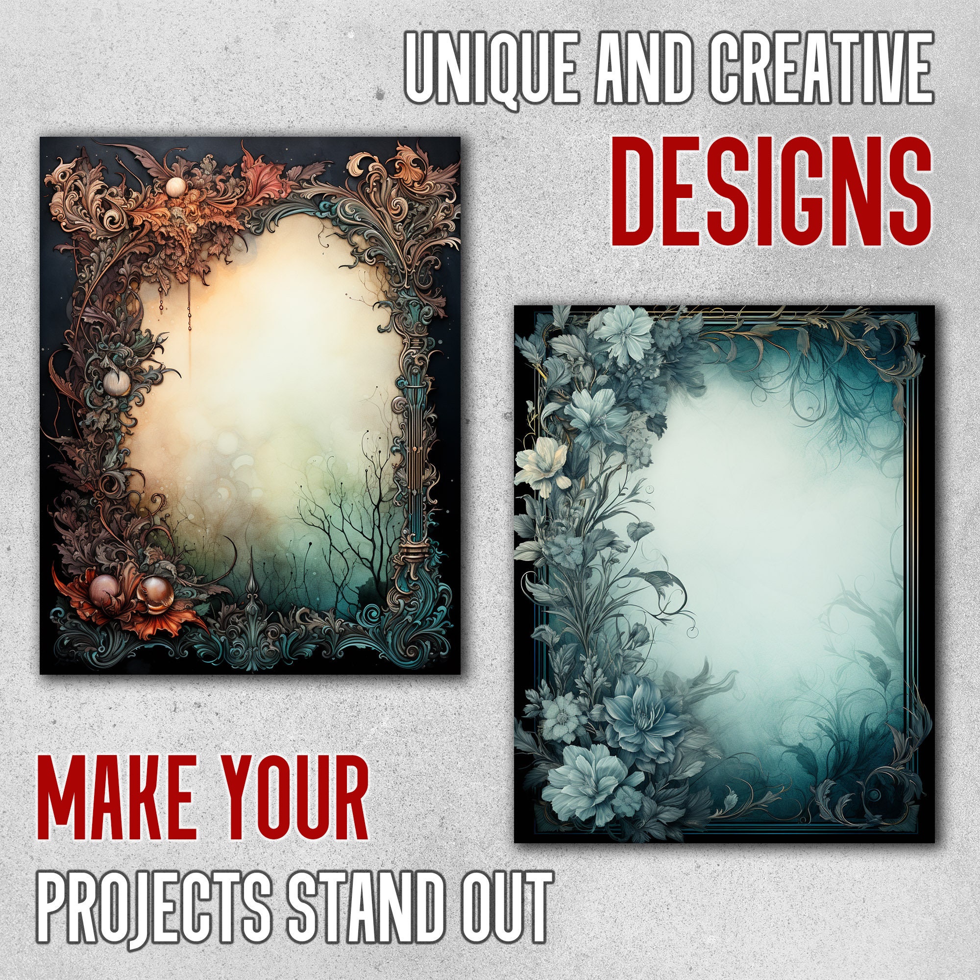 Printable Floral Frame Page for Junk Journal Digital Paper for ...