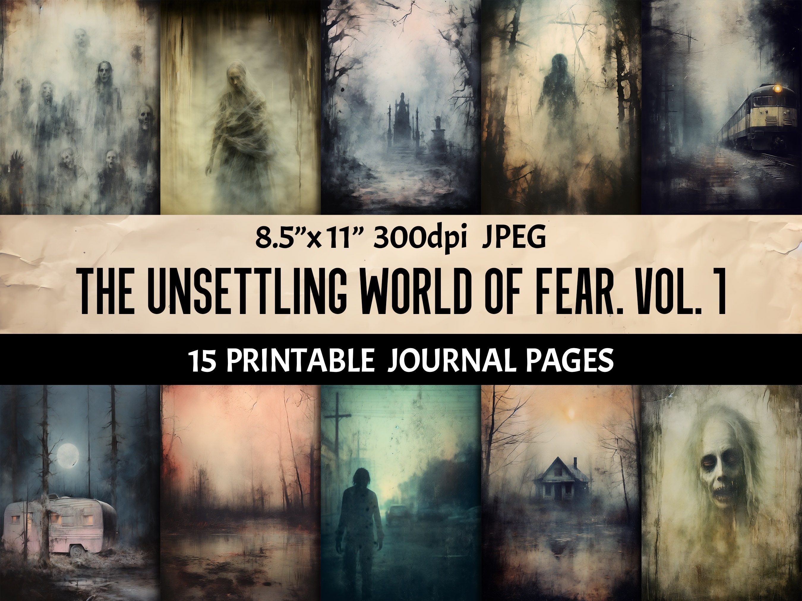 Horror Printable Journal Page Fear Digital Paper for Junk Journaling ...