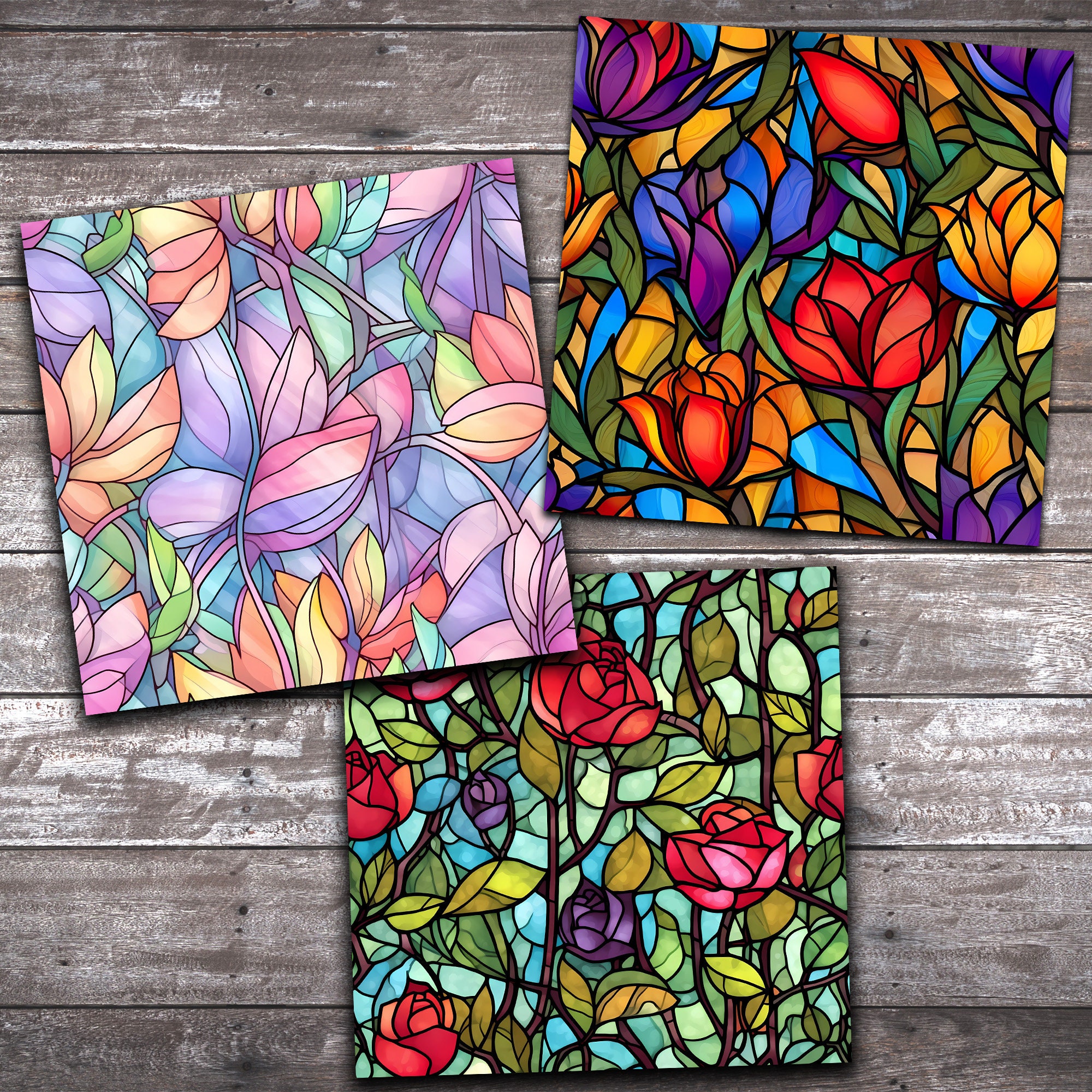 Stained Glass Floral Pattern Art Deco Flowers Digital Paper ...