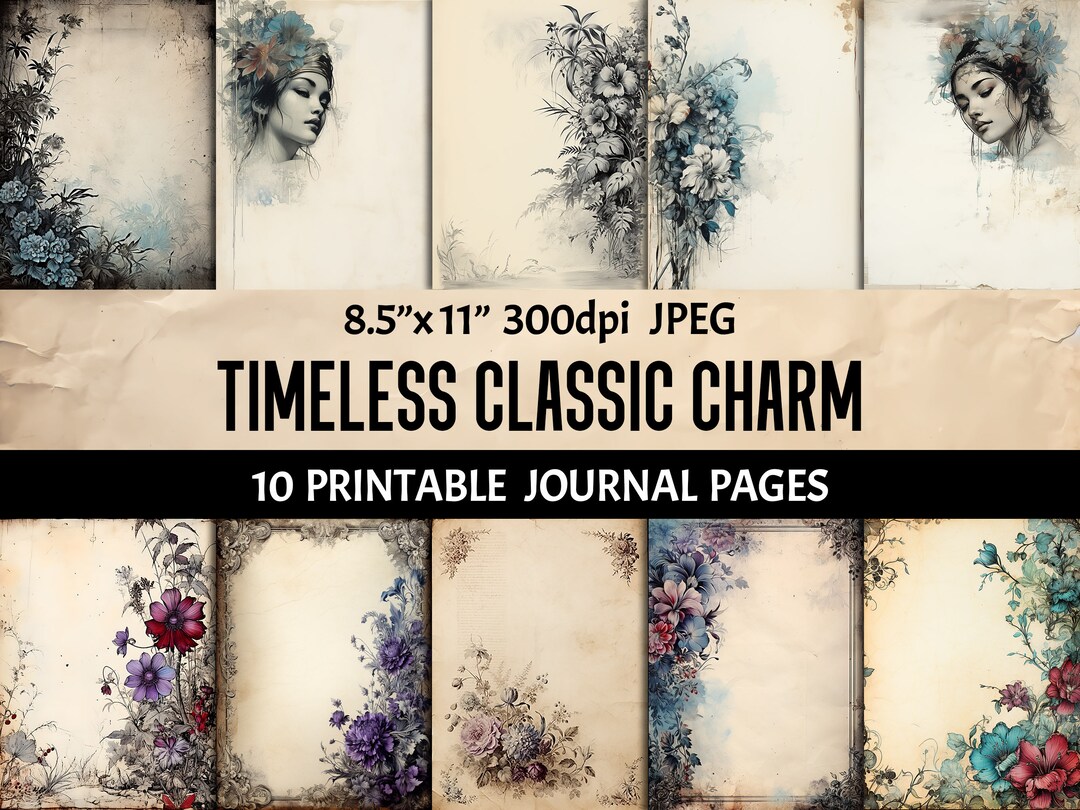 Printable Floral Journal Page Flowers Vintage Classic Grunge Digital ...