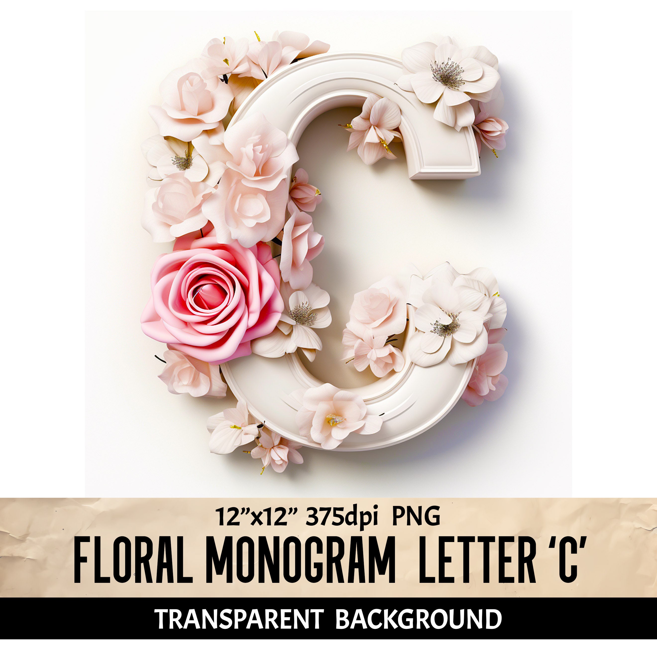 Floral Initial Letter C PNG Transparent Background for - Etsy