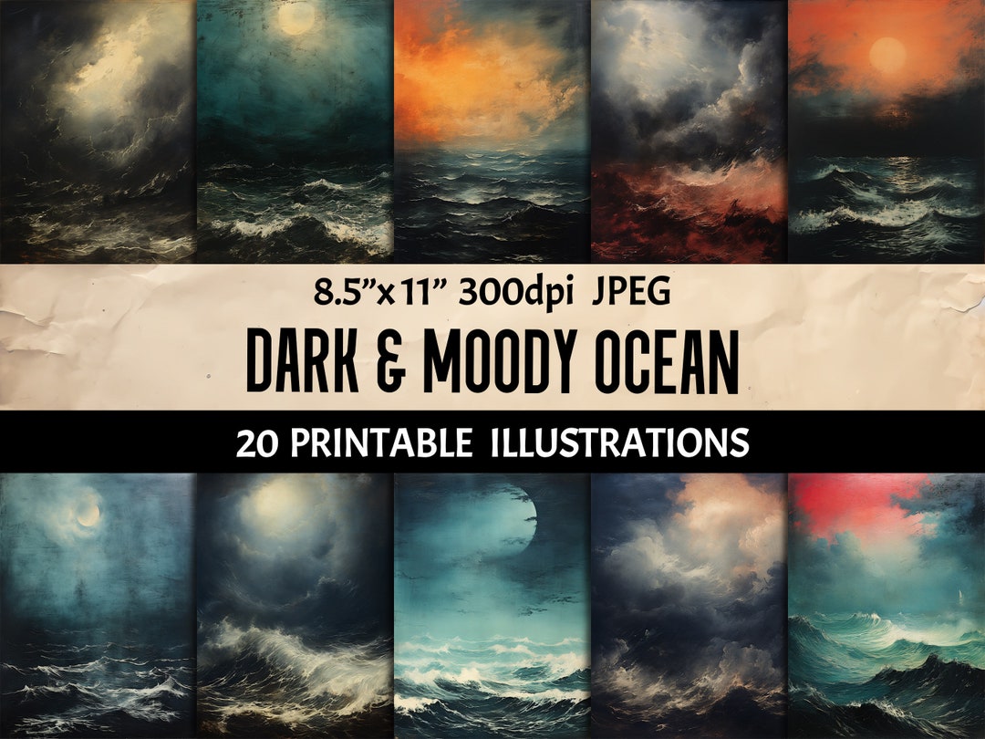 Dark Moody Ocean Digital Illustrations - Anxiety-inducing Sea ...