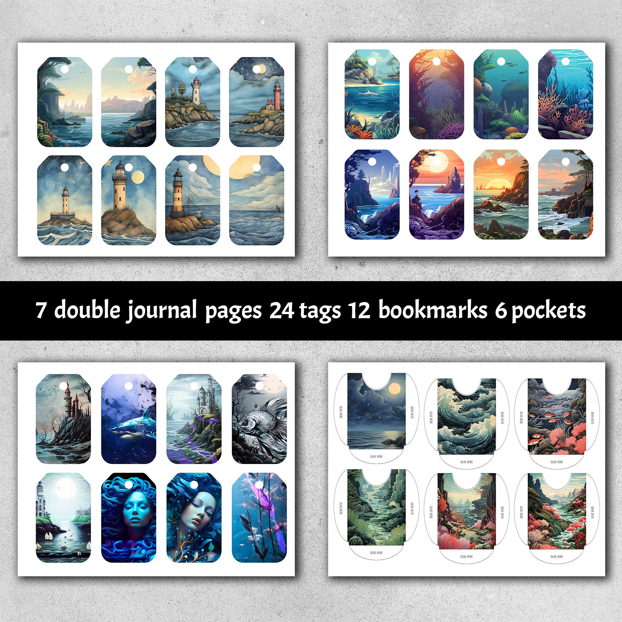 Sea Journal Kit Printable Ocean Pages, Tags, Bookmarks, Pockets ...