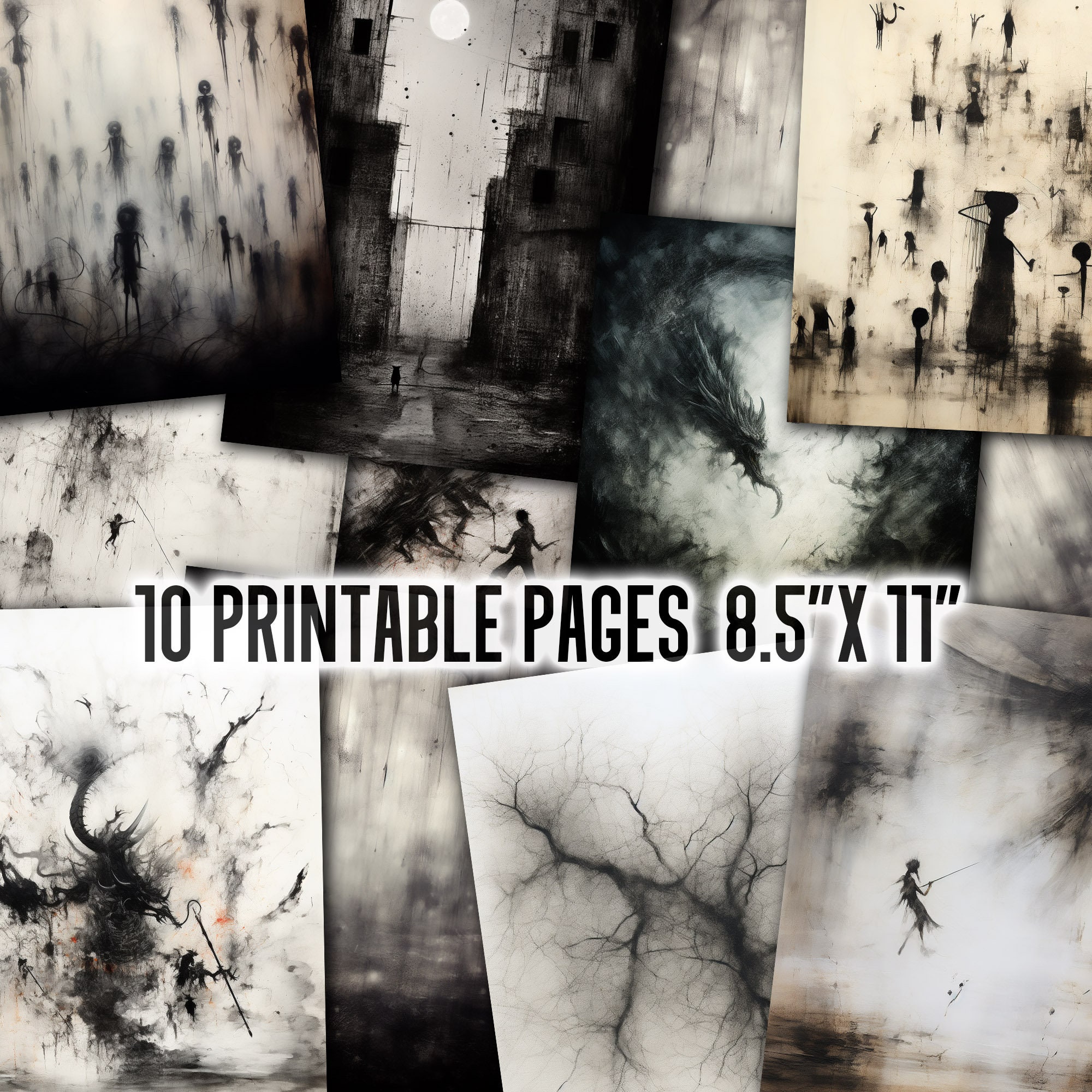 Horror Printable Journal Page Fear Nightmare Dreams Digital Paper for ...