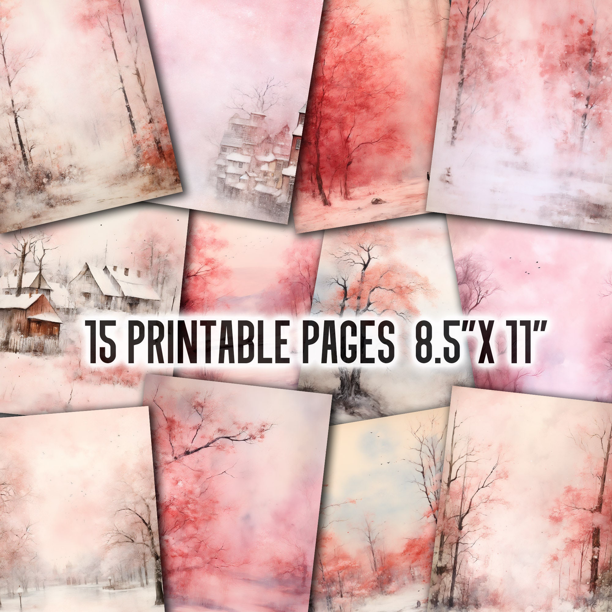 Winter Pink Aesthetic Printable Pages for Junk Journals, Scrapbooking ...