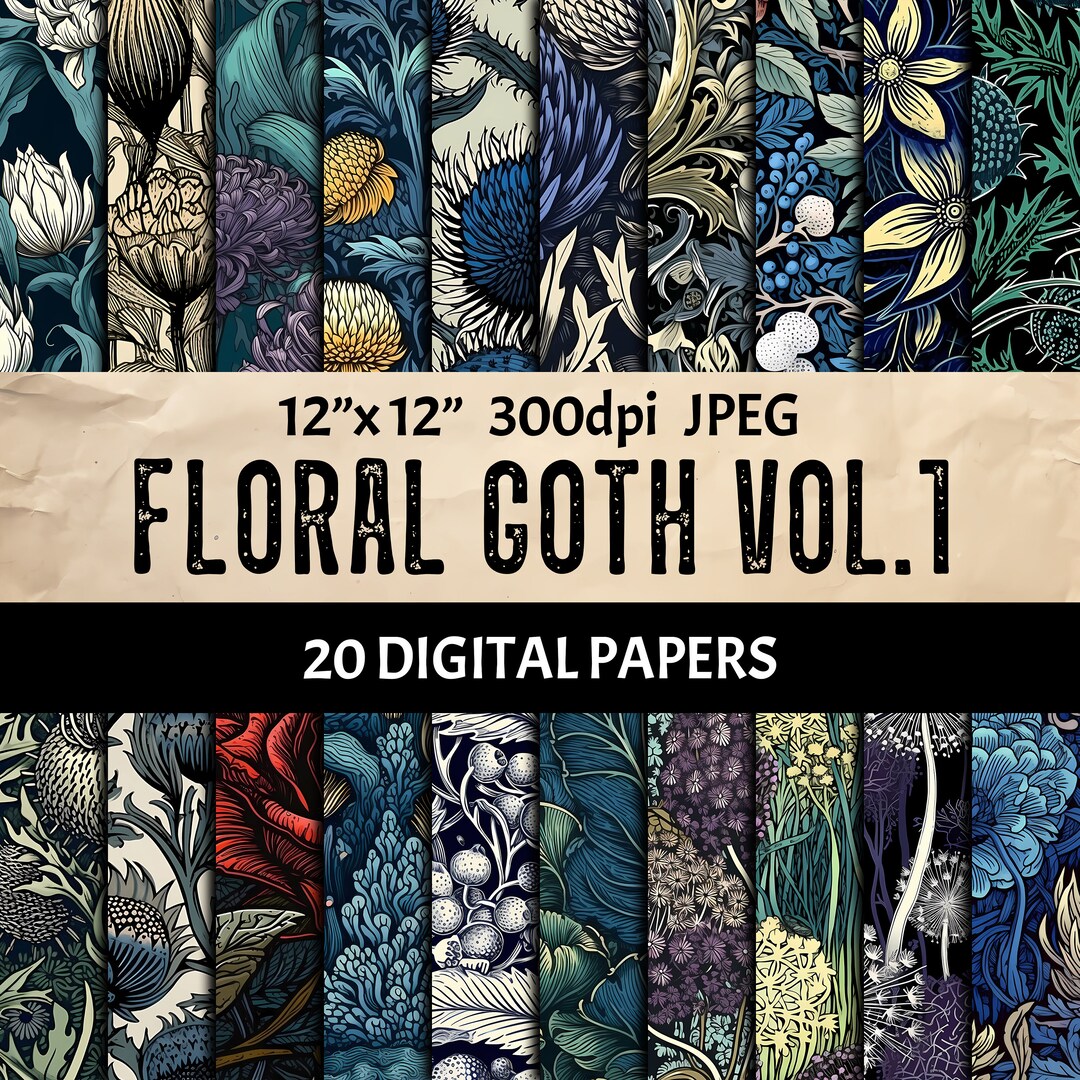 Floral Goth Pattern Seamless - Gothic Flowers Digital Paper Set ...