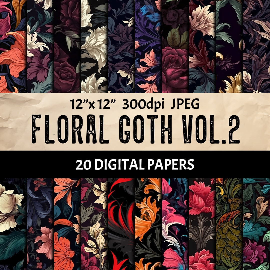 Seamless Gothic Floral Patterns - Dark Flower Digital Paper Set ...