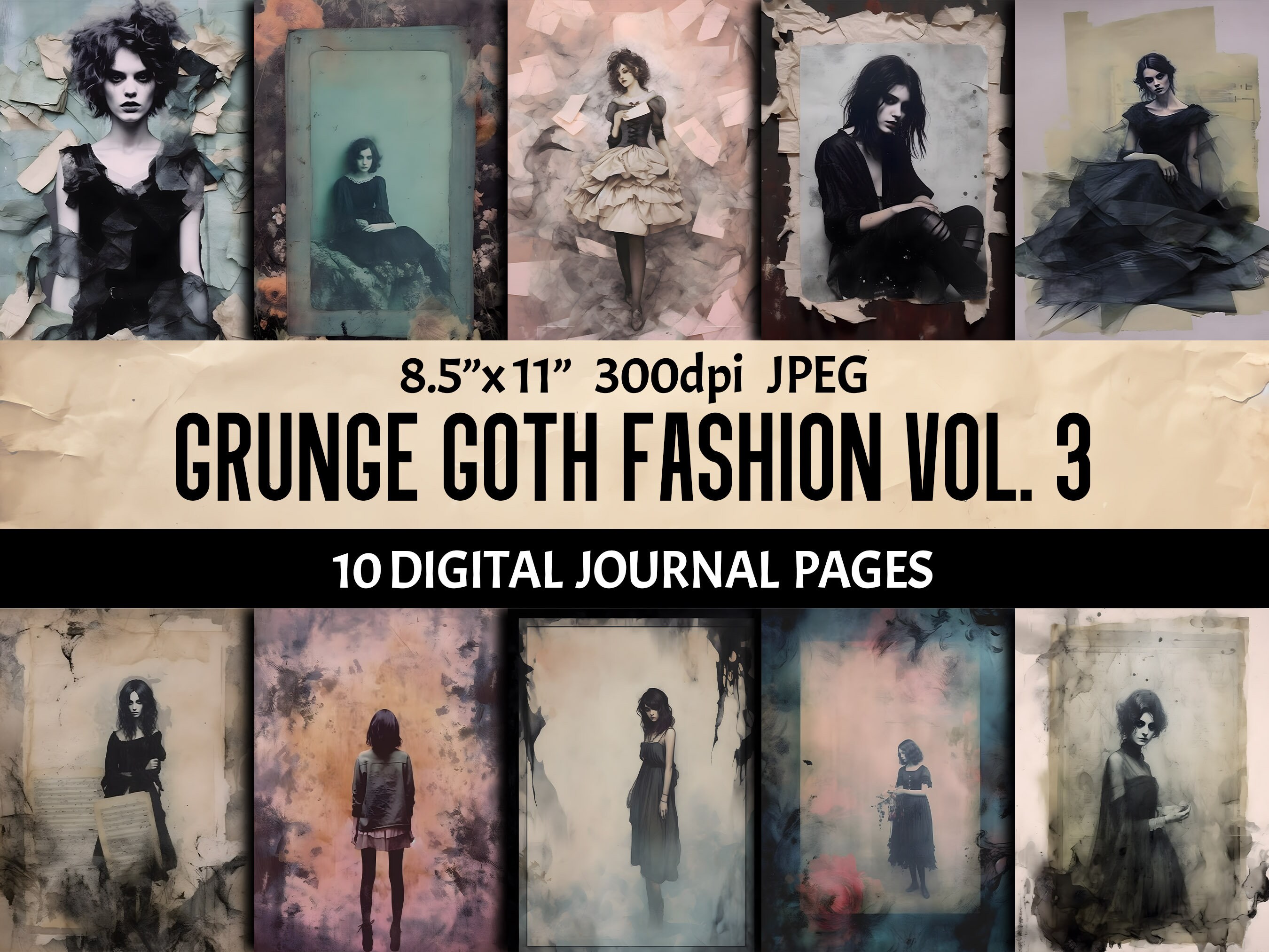 Goth Journal Page Grunge Printable Gothic Fashion Ephemera for Digital ...