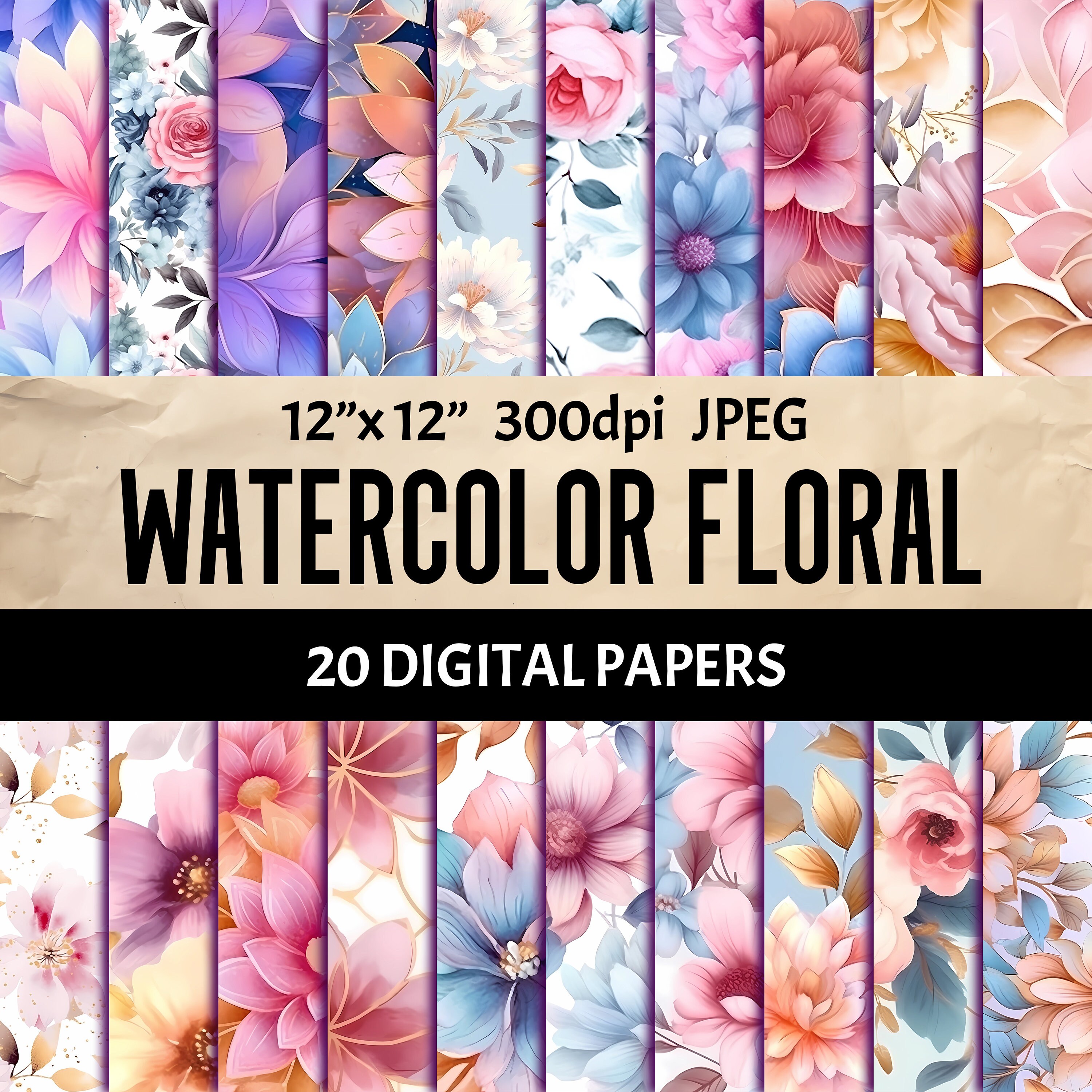 Watercolor Floral Digital Paper Set Seamless Flowers Pattern ...