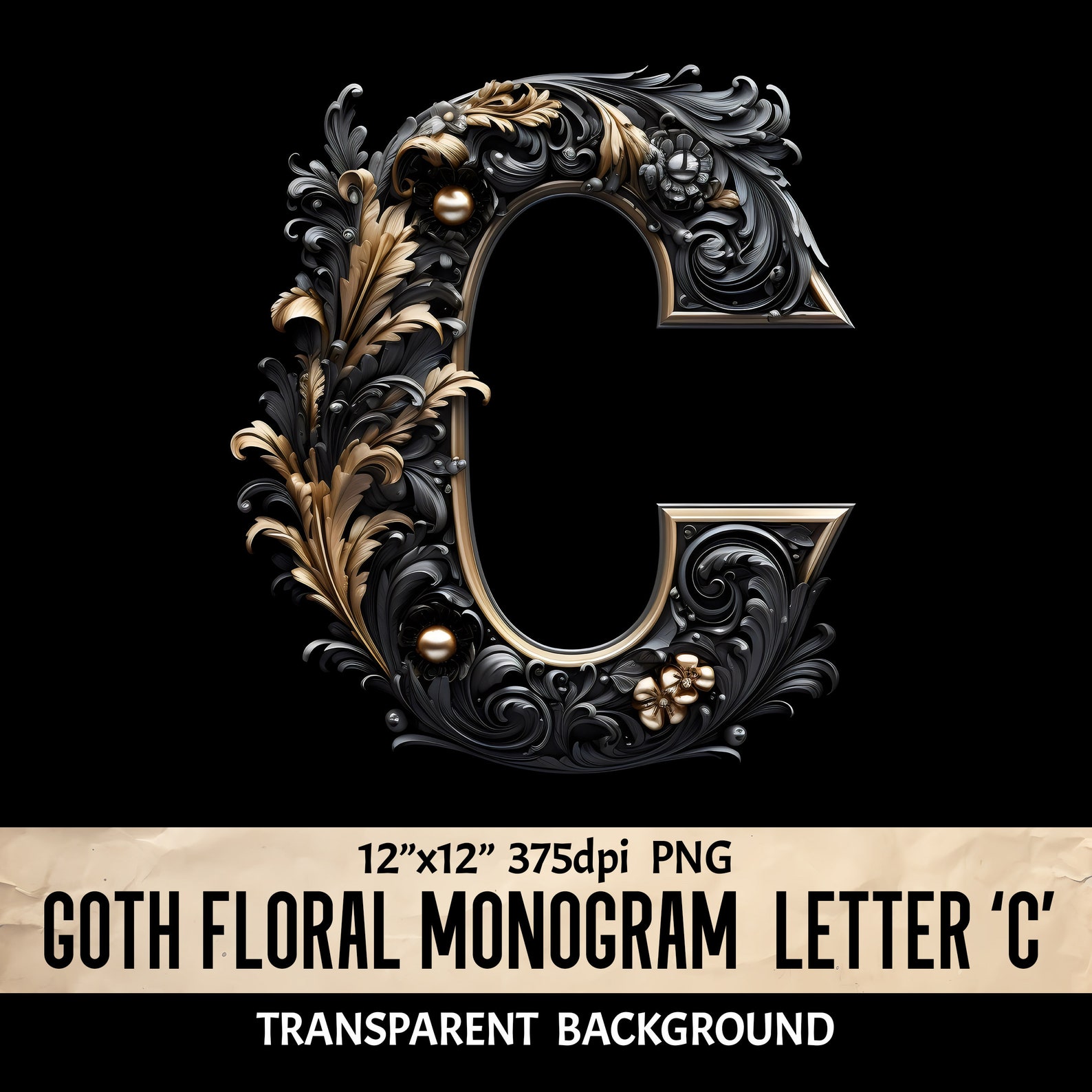 Monogram Letter "c" - Digital Art - PNG Transparent Background - Metal ...